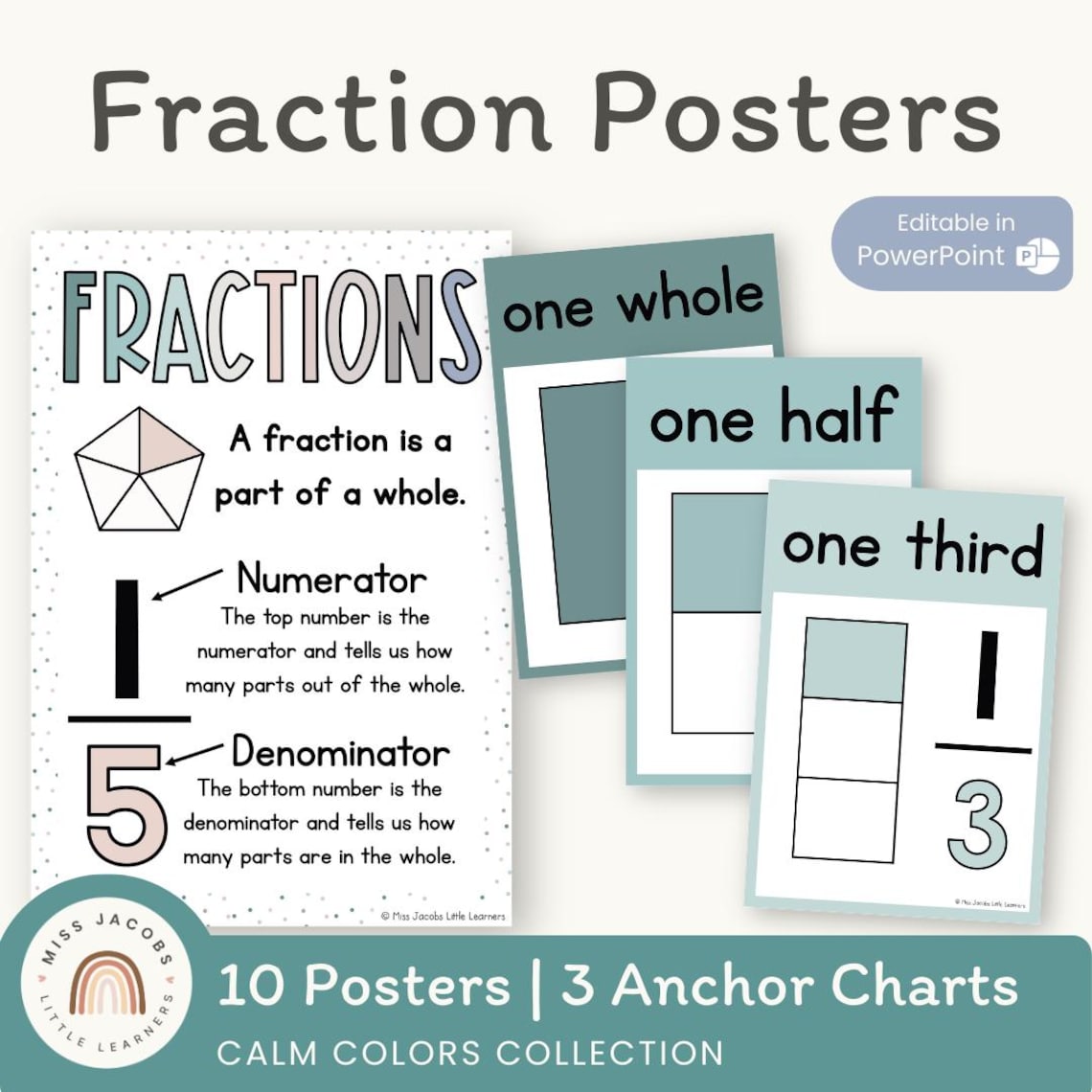CALM COLORS Fractions Posters | Math Posters | Modern Rainbow Classroom ...
