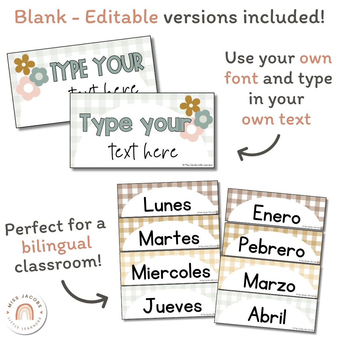 Days and Months Flashcards | Daisy Gingham Neutrals Classroom Decor ...
