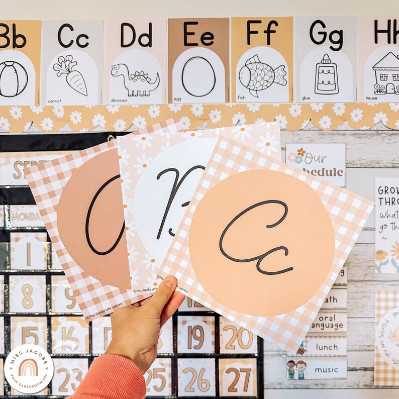 Alphabet Posters | Daisy Gingham Neutrals Classroom Decor | Editable - Etsy