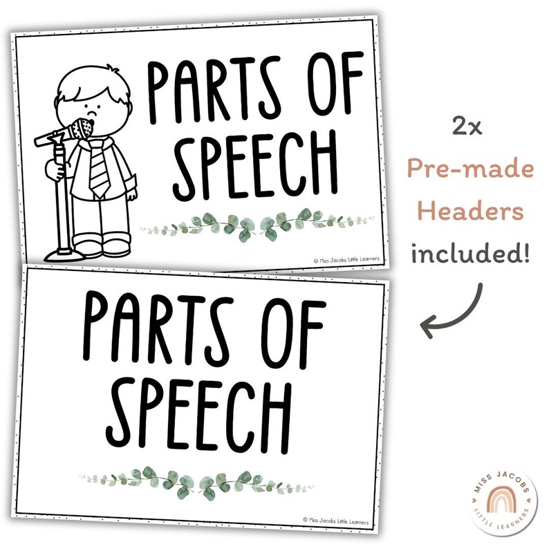 Parts of Speech Posters, Modern Botanical Grammar Anchor Charts ...