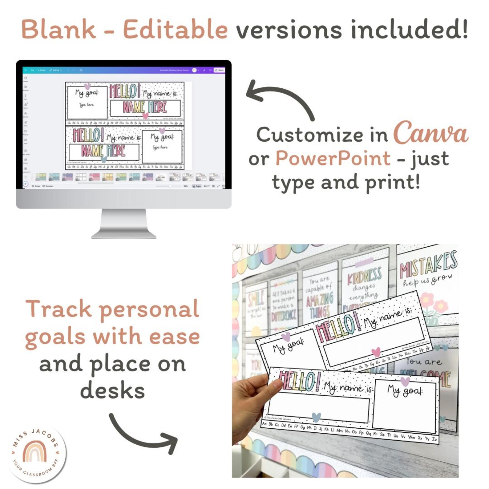 Student Name & Goals Plates | SPOTTY PASTELS | EDITABLE - Etsy