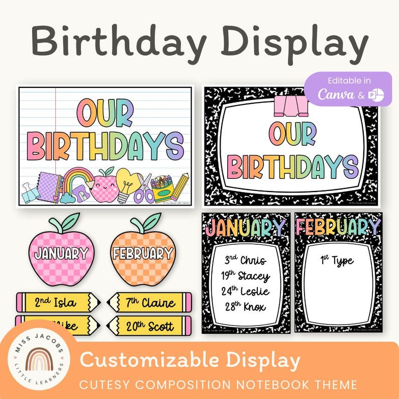 Cutesy Birthday Display Printable, Bright Birthday Classroom Wall ...