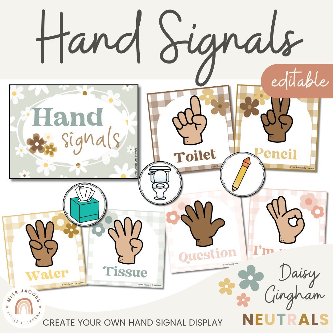 Hand Signals | Daisy Gingham Neutrals Classroom Decor - Etsy