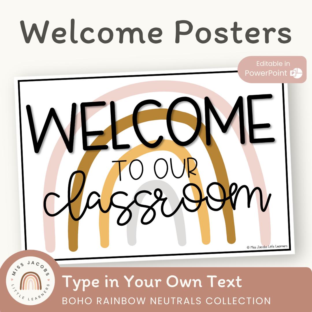 BOHO RAINBOW Welcome Sign | Editable | Neutral Rainbow Classroom Decor ...