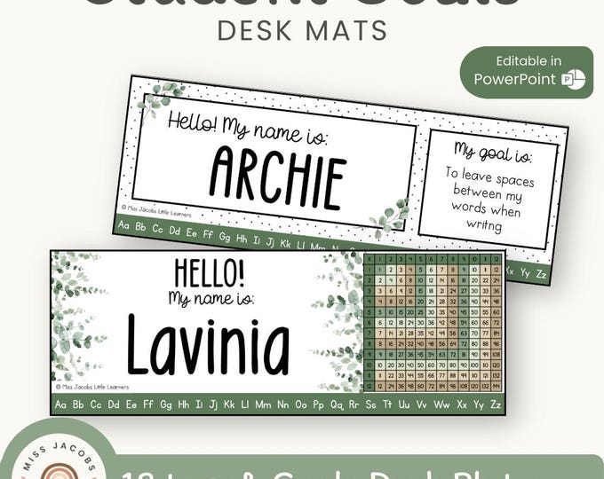 Student Desk Name Tags With Goals, Editable Farmhouse Desk Mats With ...