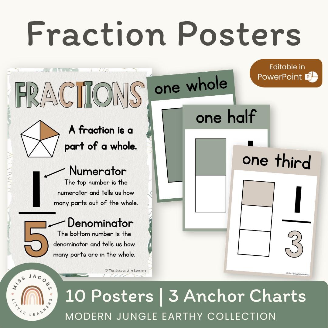 Earthy Fraction Posters, Printable Fraction Anchor Charts, Fraction to ...