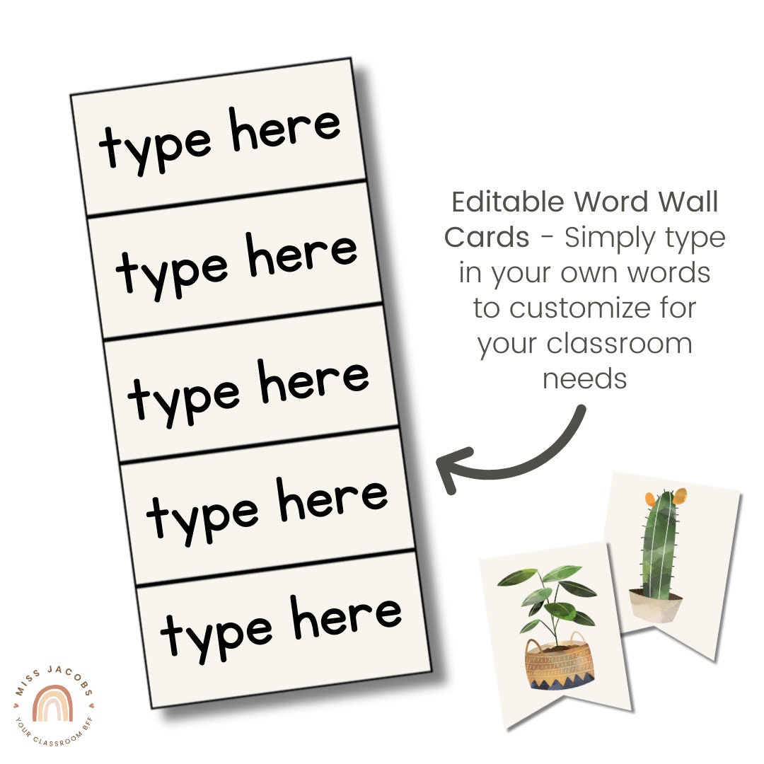 Boho Plants Alphabet Word Wall, Vocabulary Word Cards Template ...