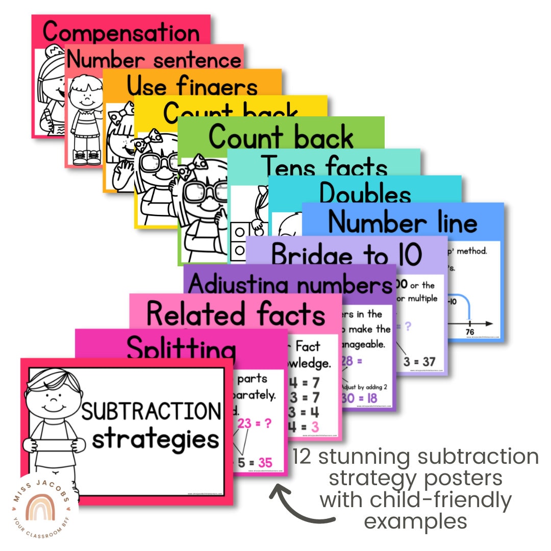 Subtraction Strategy Posters RAINBOW BRIGHTS Classroom Decor - Etsy
