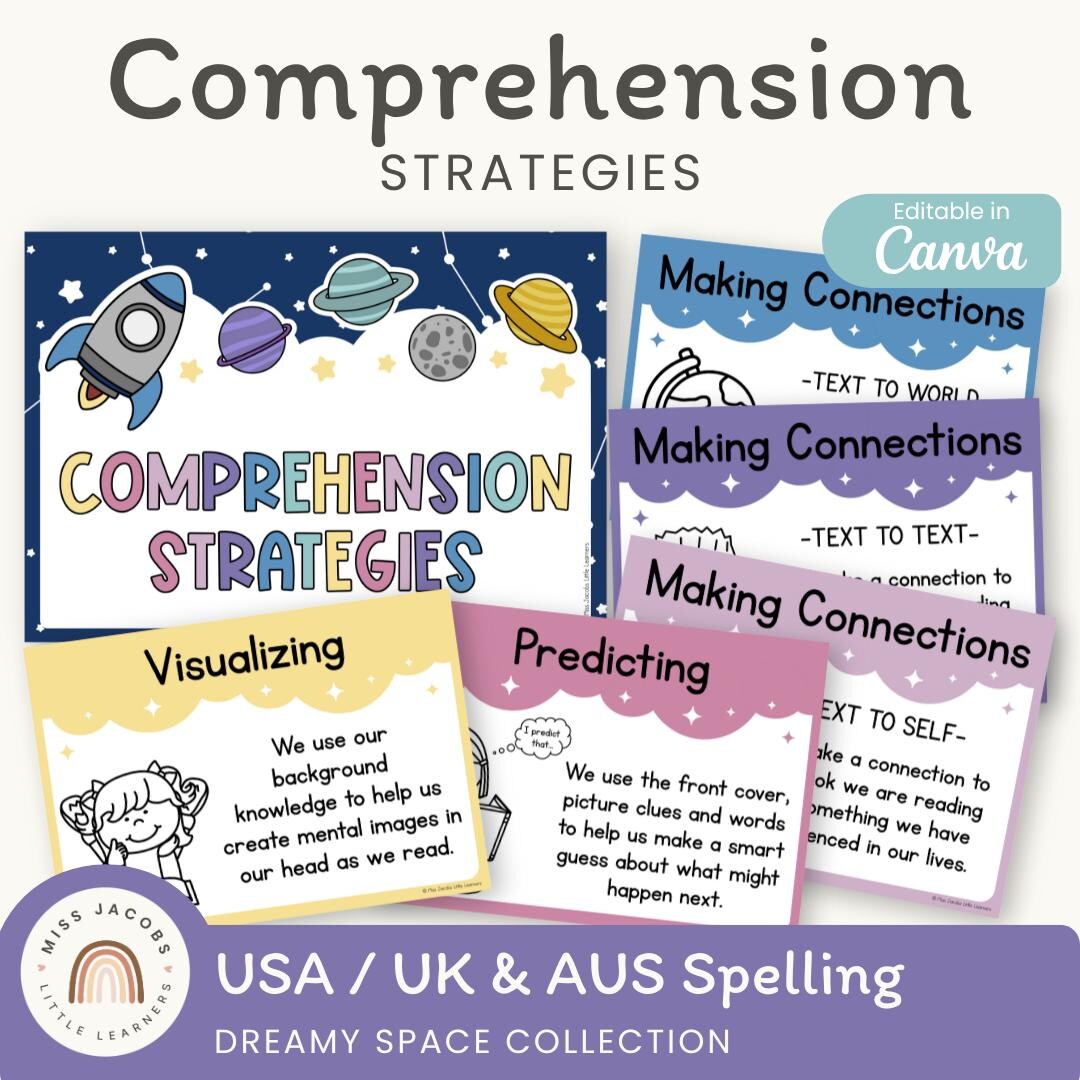Reading Comprehension Strategies Posters: Dreamy Space ELA Literacy ...
