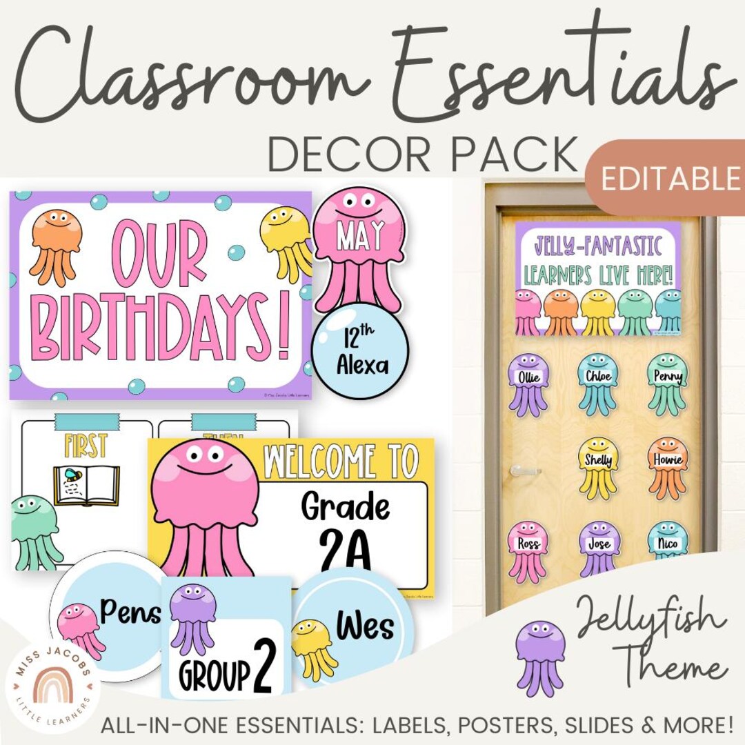 Ocean Jellyfish Classroom Decor Bundle, Calm Theme Pastel Teacher ...