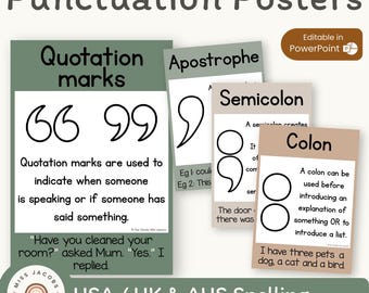 Earthy Punctuation Posters, Printable ELA Anchor Charts, Editable ...