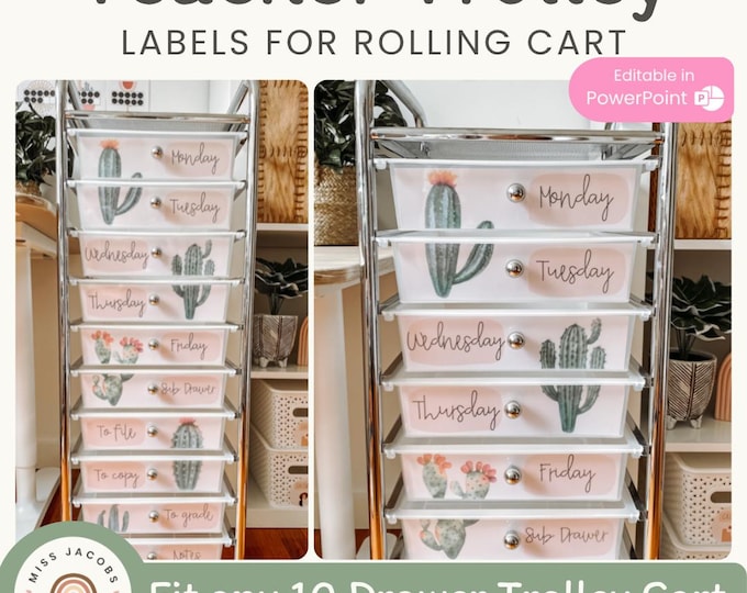CACTUS Teacher Rolling Cart Drawer Labels | Editable | Cactus Classroom ...