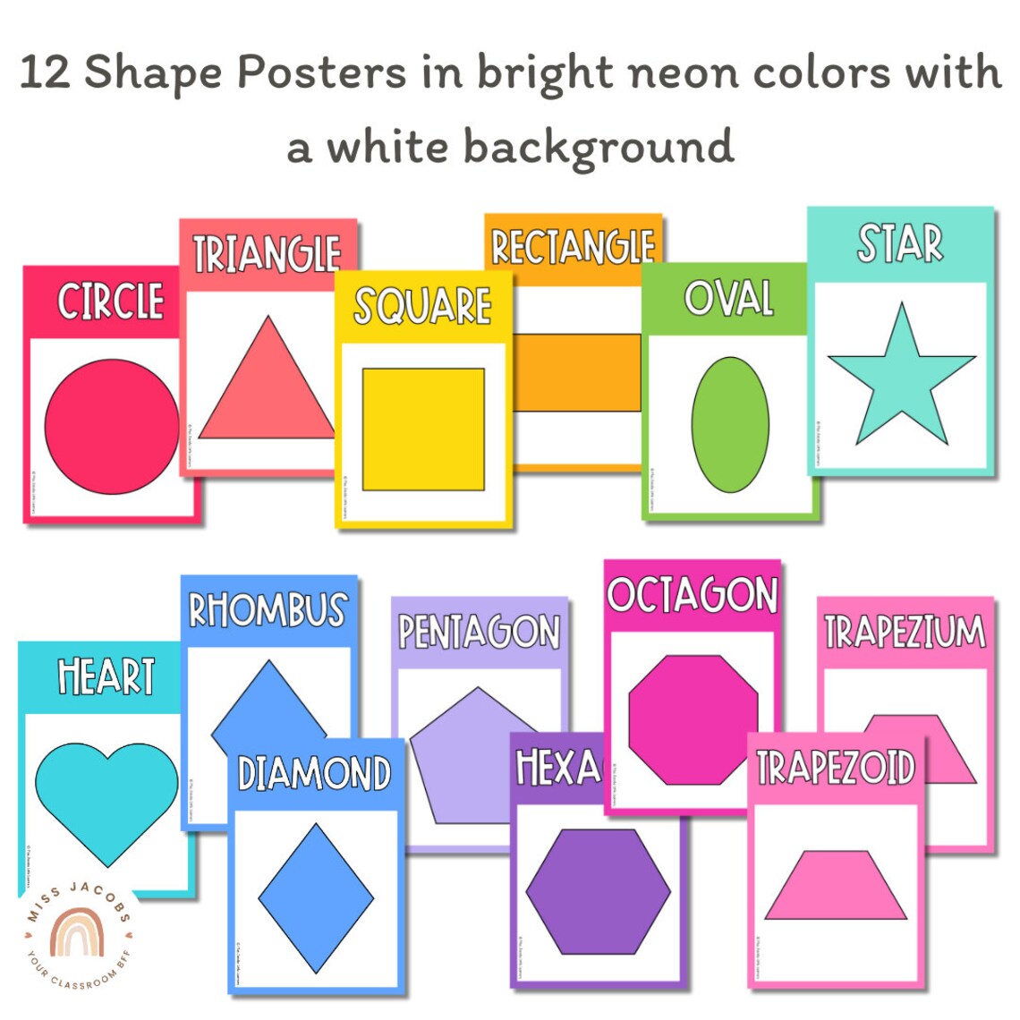 Shape Posters | Modern Simple Brights | Rainbow Classroom Decor ...