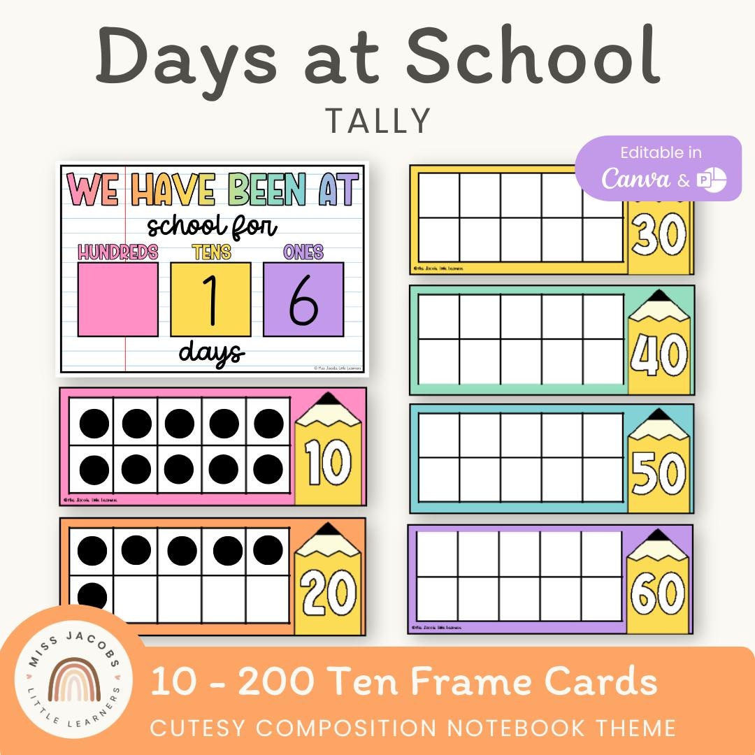 Cutesy Days at School Tally Chart, Colorful School Days Display ...