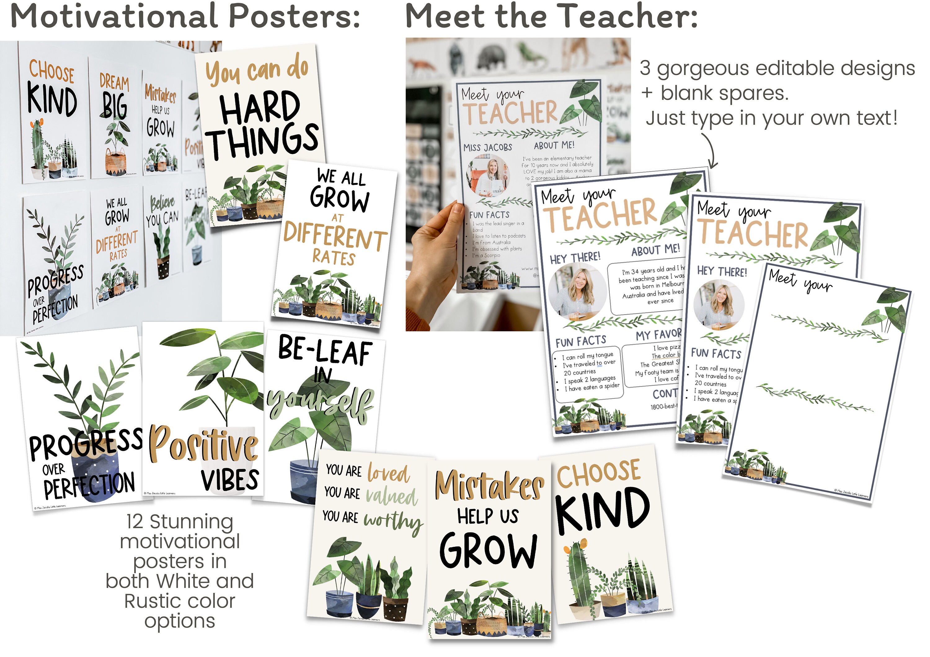 Boho Plants Classroom Decor Bundle Rustic Modern Boho Decor - Etsy ...