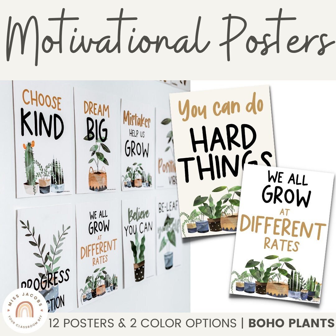 Modern Boho Plants Motivational Growth Mindset Classroom Posters ...