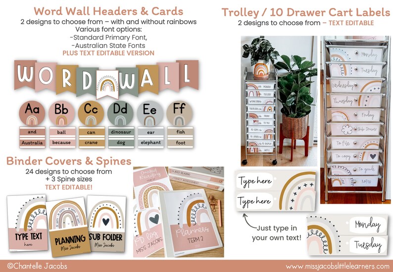 BOHO RAINBOW Classroom Decor Bundle Editable Neutral - Etsy