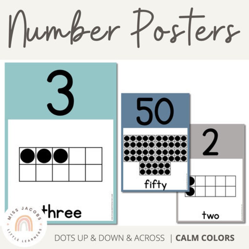 MODERN RAINBOW Number Posters Calm Colors Classroom Decor - Etsy