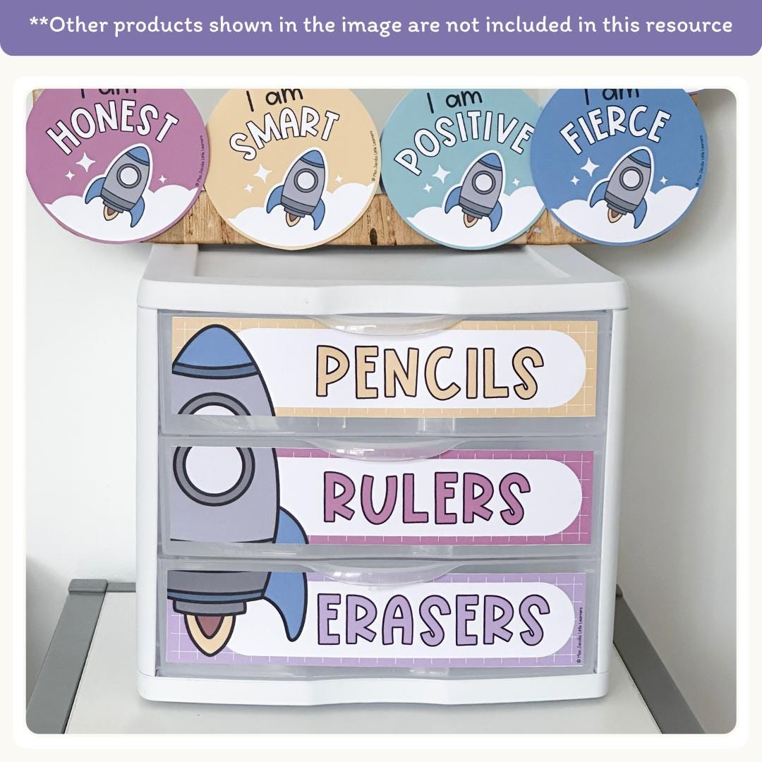 Sterilite 3-drawer Labels: Dreamy Space Theme Classroom Supply ...