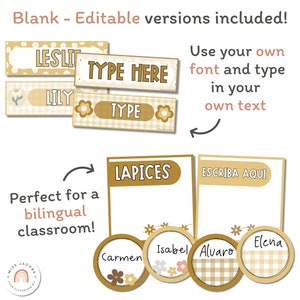 Classroom Supply Labels and Student Name Tags Bundle | Daisy Gingham ...