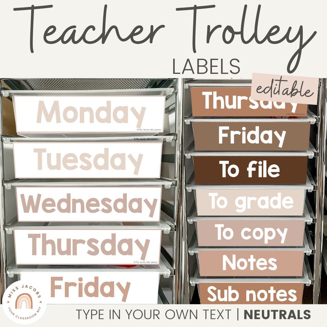 Teacher Trolley Labels | 10 Drawer Cart Labels | OMBRE NEUTRALS ...