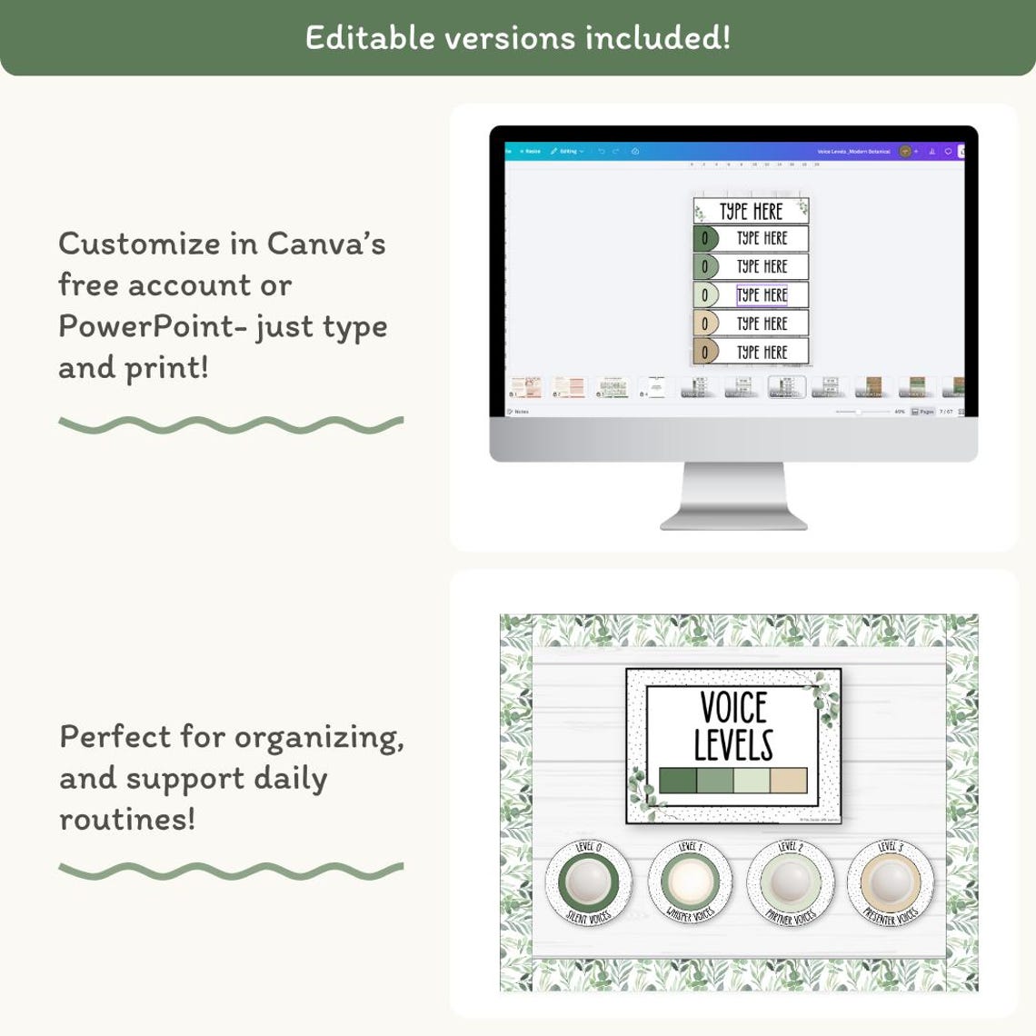 Voice Levels Chart Modern Botanical, Editable Voice Level Posters ...