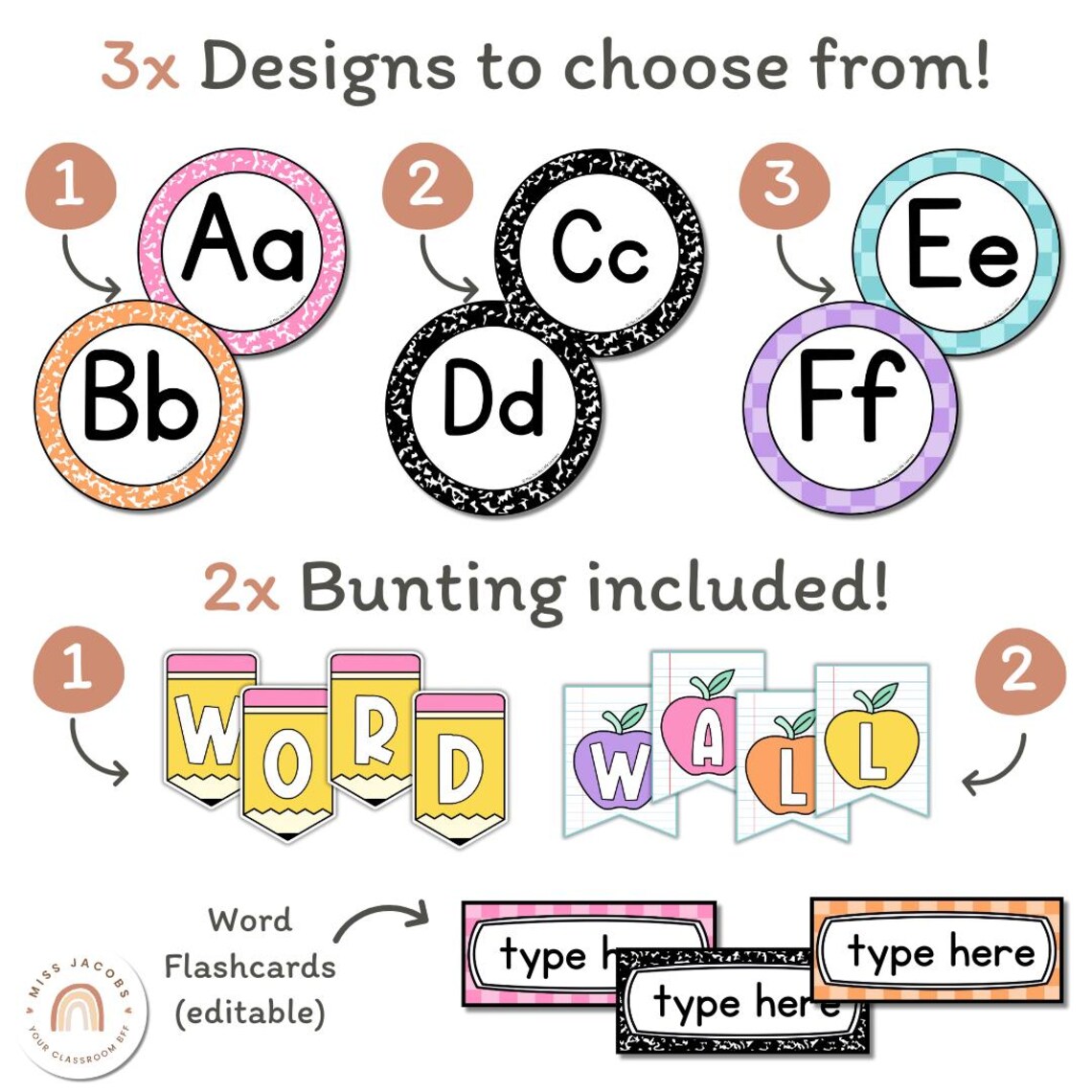 Cutesy Alphabet Word Wall, Editable Word Wall Vocabulary Sight Words ...