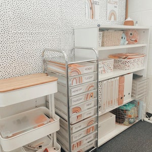 BOHO RAINBOW Teacher Rolling Cart Labels | Editable | Neutral Rainbow ...