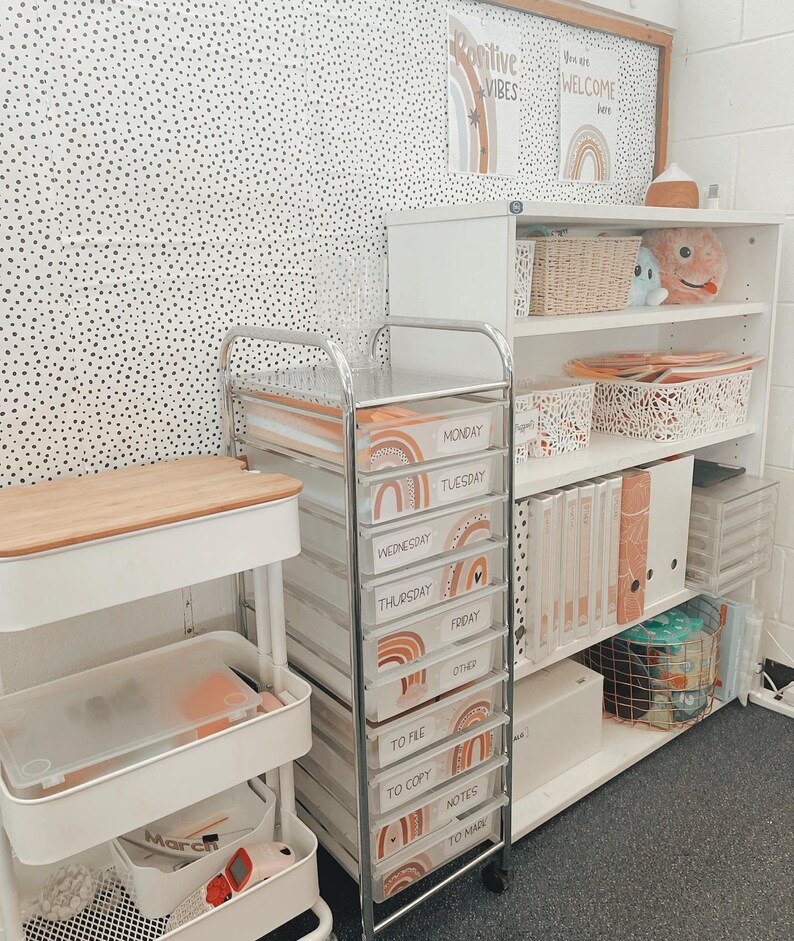 BOHO RAINBOW Teacher Rolling Cart Labels Editable Neutral - Etsy