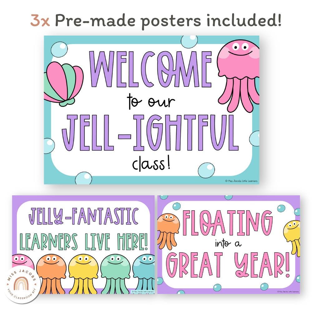 Jellyfish Door Signs & Name Labels, Editable Ocean Theme Classroom ...
