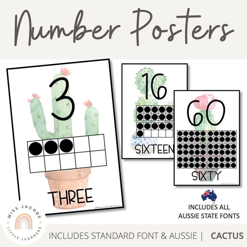 CACTUS Number Posters Ten Frames Cactus Classroom Decor | Etsy
