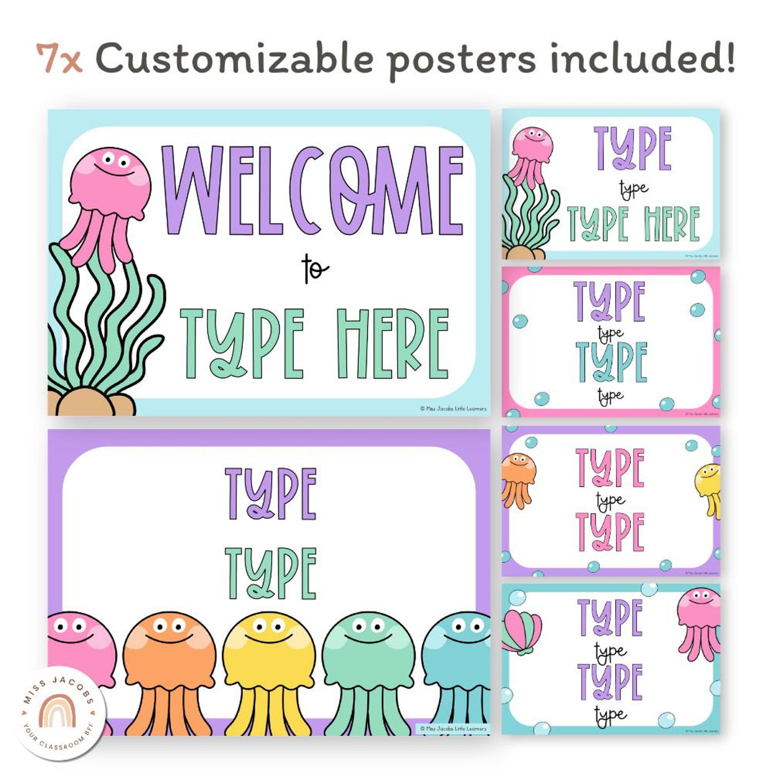 Jellyfish Door Signs & Name Labels, Editable Ocean Theme Classroom ...
