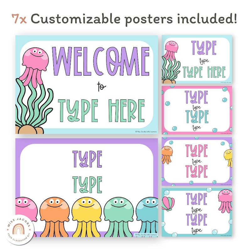 Jellyfish Door Signs & Name Labels, Editable Ocean Theme Classroom ...