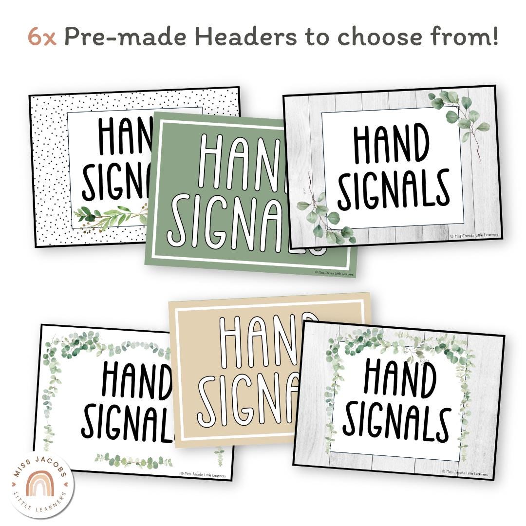 Botanical Hand Signals Posters for Classroom, Editable Visual Cues for ...