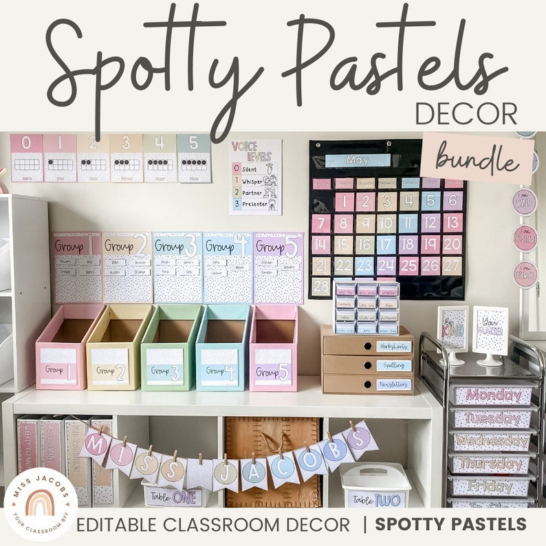 SPOTTY PASTELS Classroom Decor Bundle Muted Rainbow Decor - Etsy