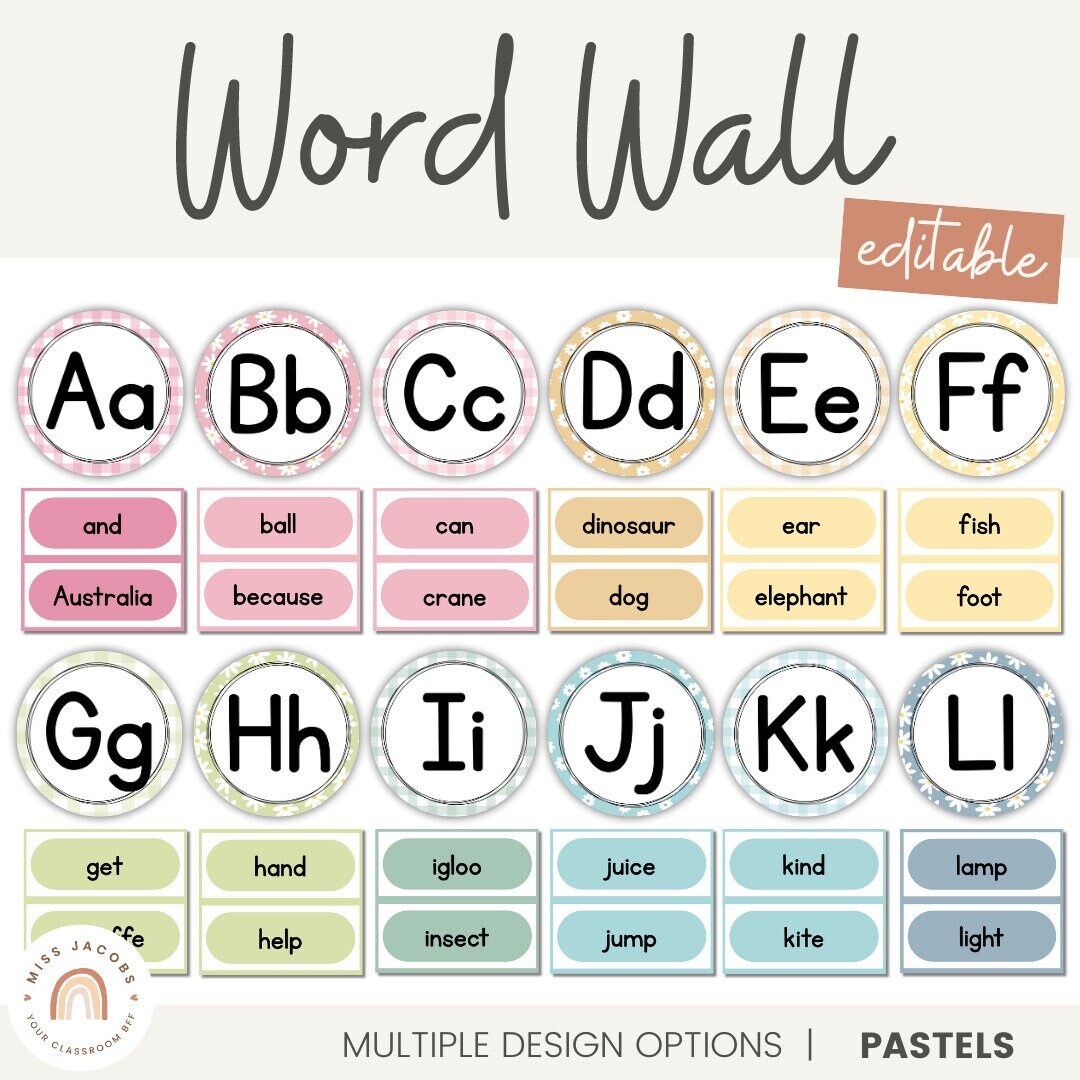 Alphabet Word Wall Daisy Gingham Pastels Classroom Decor Editable - Etsy