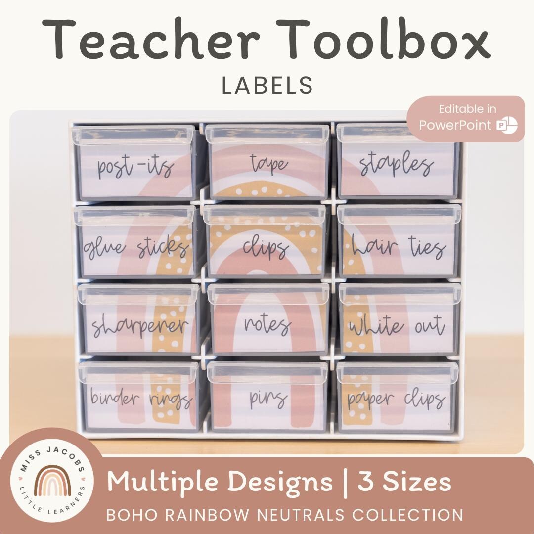 BOHO RAINBOW Teacher Toolbox Labels | Editable | Neutral Rainbow ...