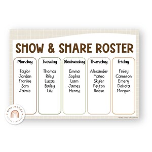 Woodland News Roster Show & Tell Display, Editable Sharing Time Chart ...