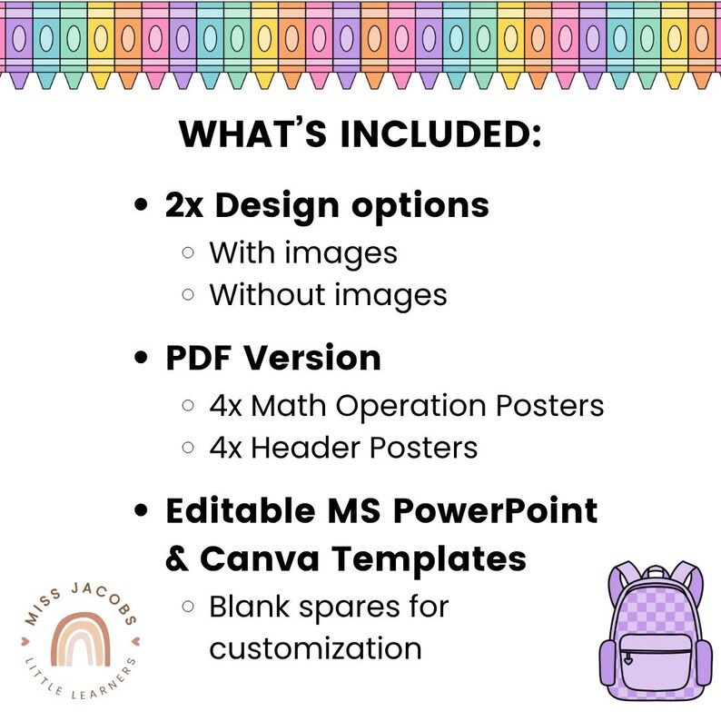 Cutesy Math Operations Posters, Colorful Math Operations Key Word ...