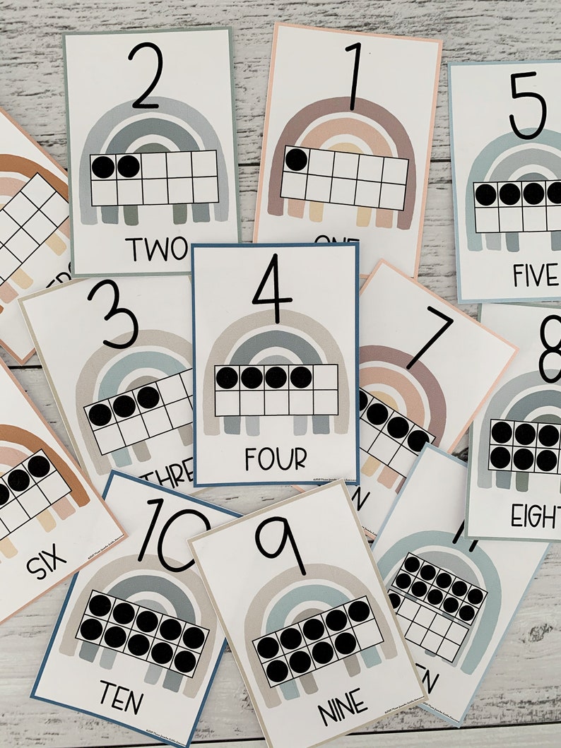 BOHO RAINBOW Number Posters Ten Frames Neutral Rainbow | Etsy