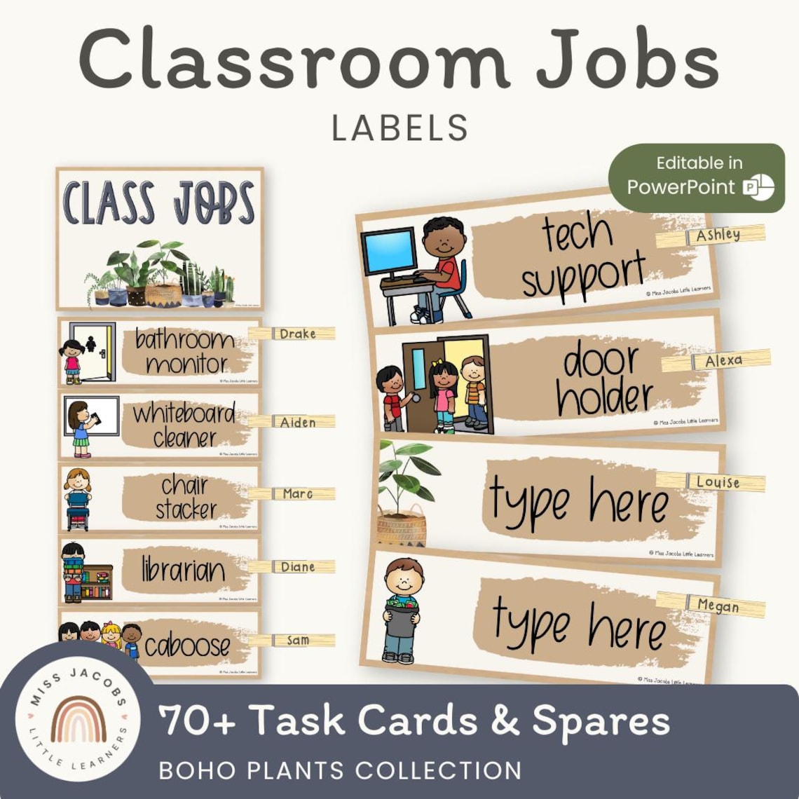 Modern Boho Plants Classroom Jobs Display | Editable Rustic Decor - Etsy