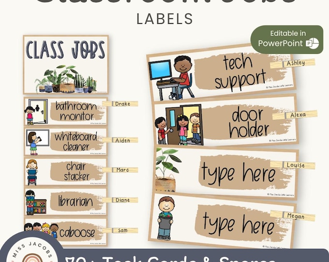 Modern Boho Plants Classroom Jobs Display | Editable Rustic Decor - Etsy