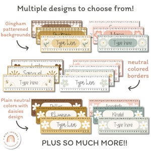 Student Desk Plates and Supply Labels | Daisy Gingham Neutrals ...