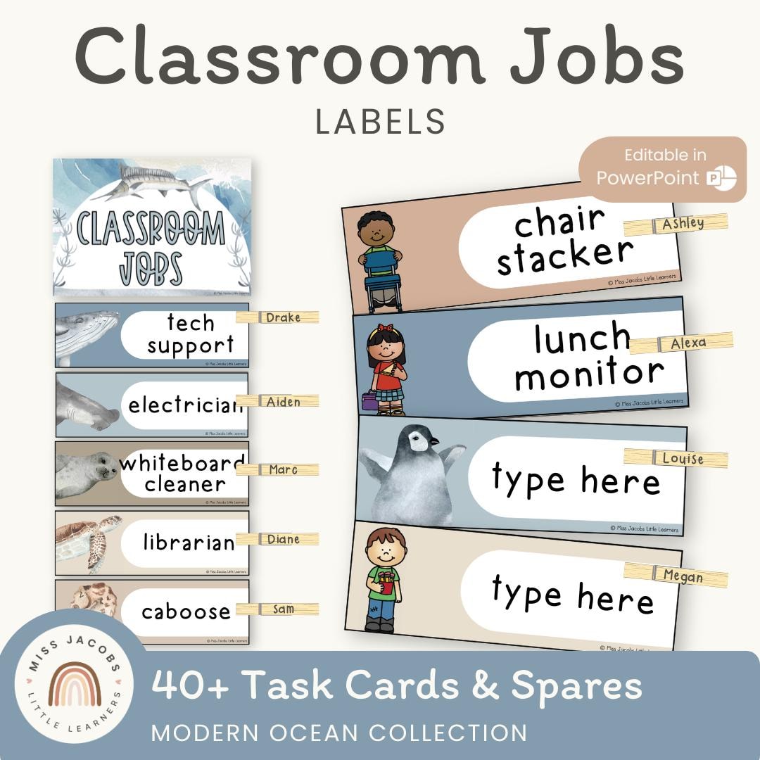 Classroom Jobs Display | Modern Ocean Classroom Decor | Editable - Etsy