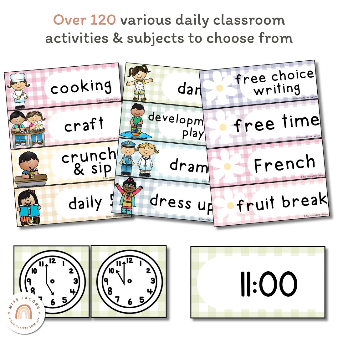 Classroom Visual Schedule, Daisy Gingham Pastels Daily Routine Chart ...