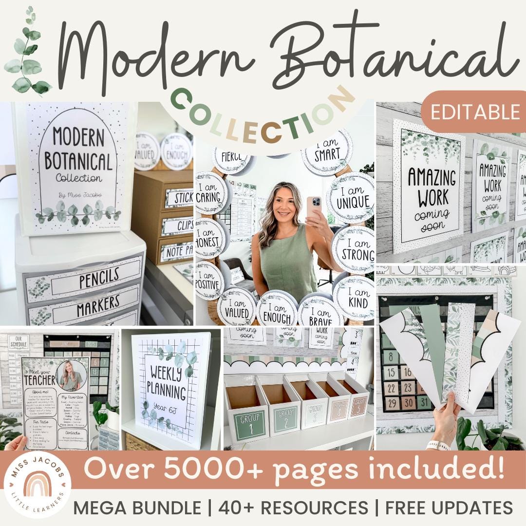 MODERN BOTANICAL Classroom Decor Bundle, Eucalyptus & Botanical Prints ...