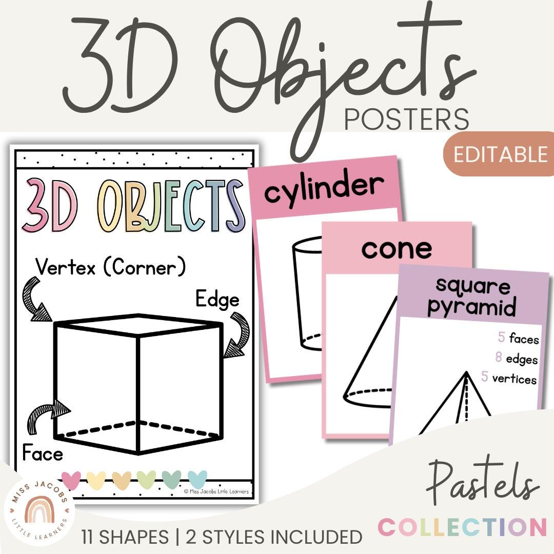 3D Objects / 3D Shapes Posters | PASTELS - Etsy Australia