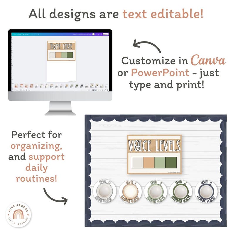 Rustic Boho Plants Voice Noise Level Display | EDITABLE Classroom ...