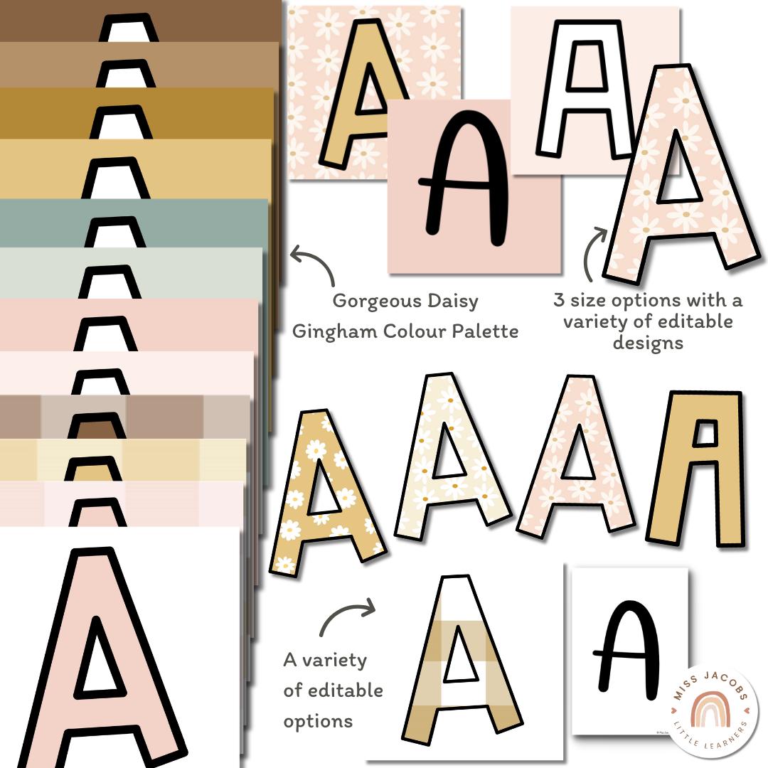 Bulletin Board Lettering Pack | Daisy Gingham Neutral Classroom Decor ...