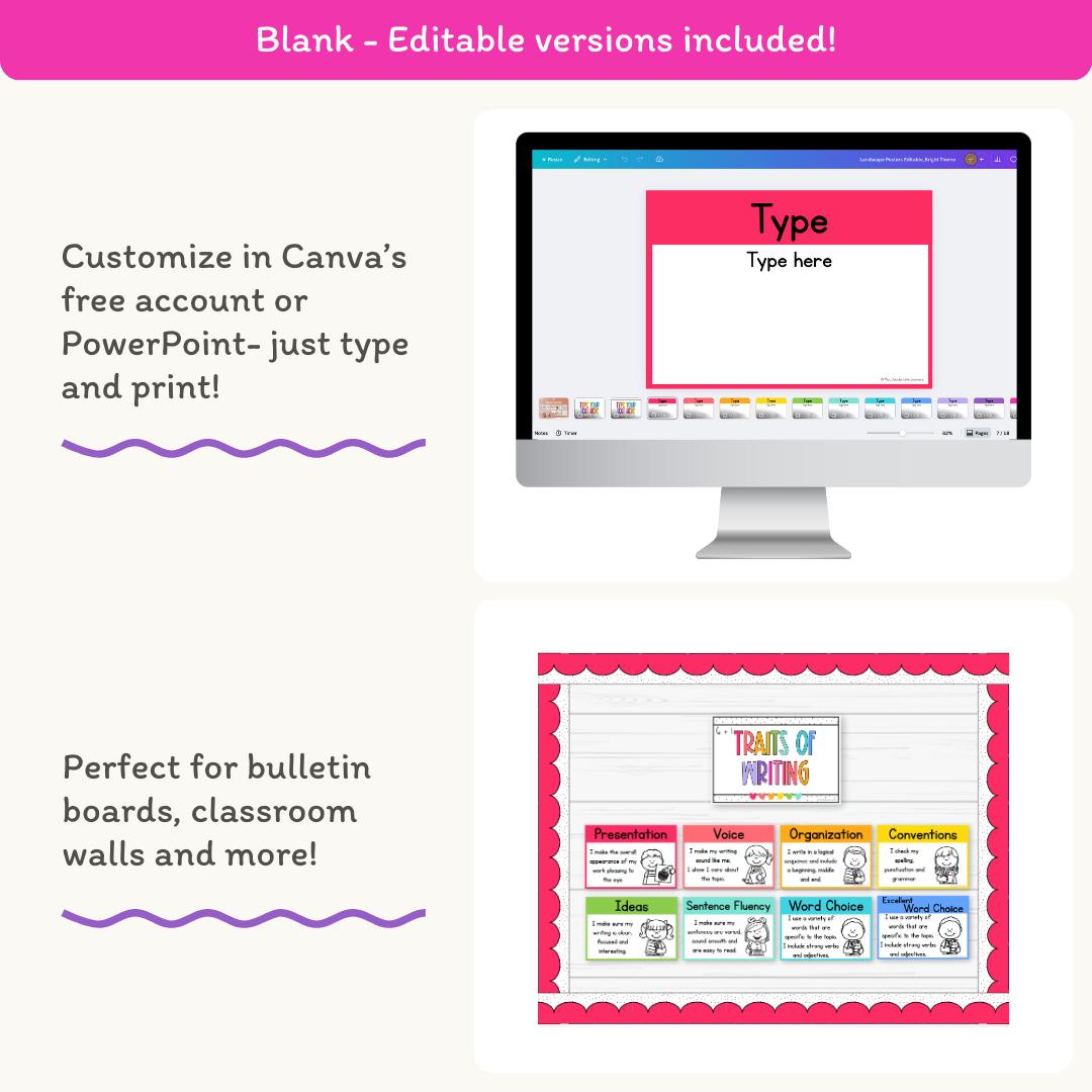 6+1 Traits of Writing Posters | RAINBOW BRIGHTS - Etsy
